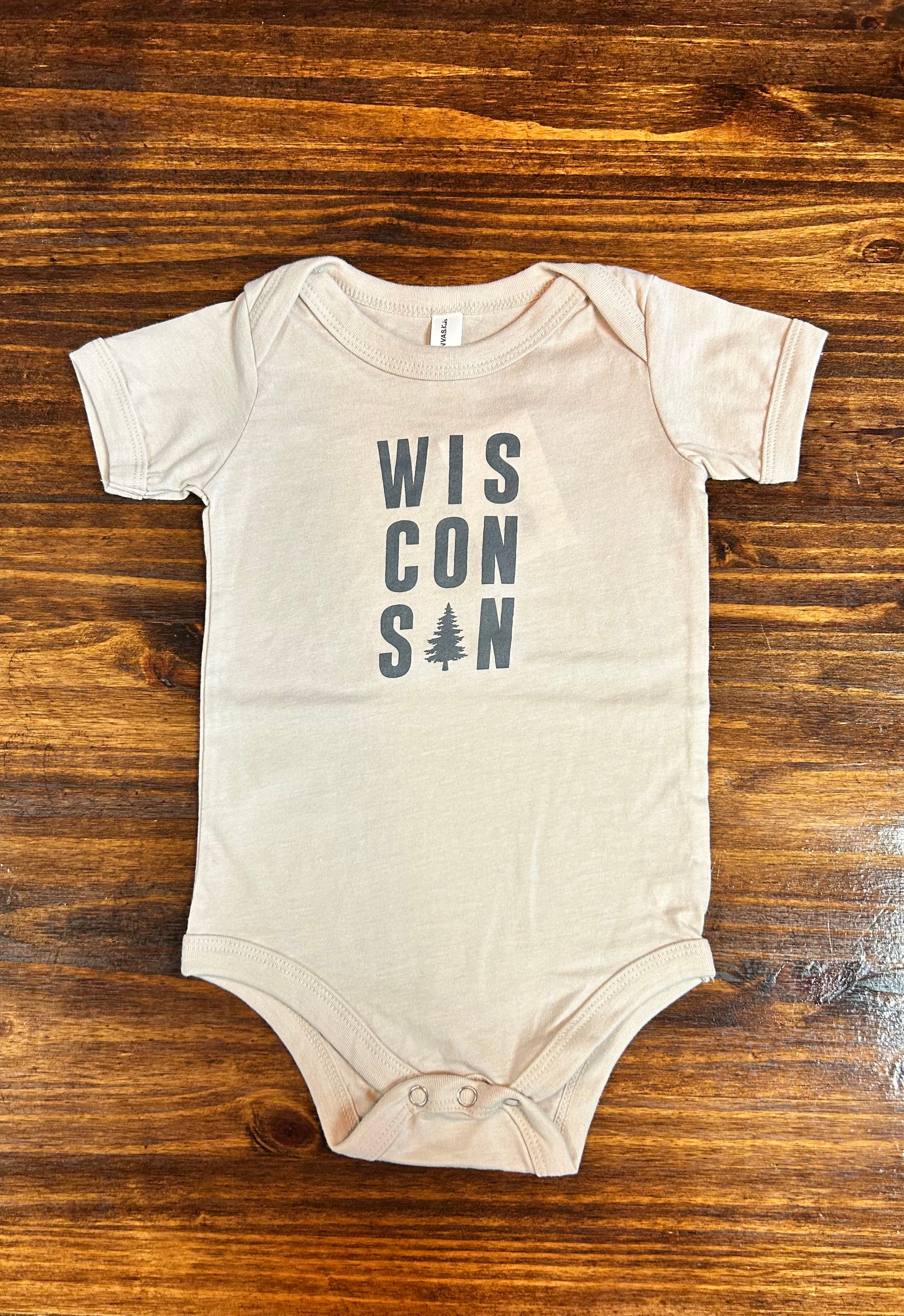 Onesie - WI Stacked, Tan | LoCo WisCo